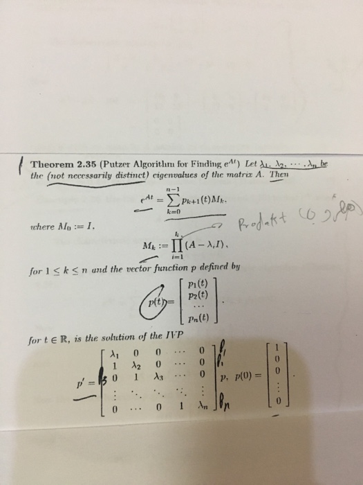 Solved Theorem 235 Putzer Algorithm For Finding At Let Au 7732