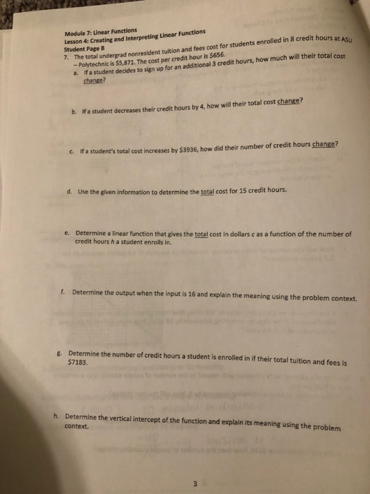 Solved Module 7: Linear Functions Lesson 4: Creating and | Chegg.com