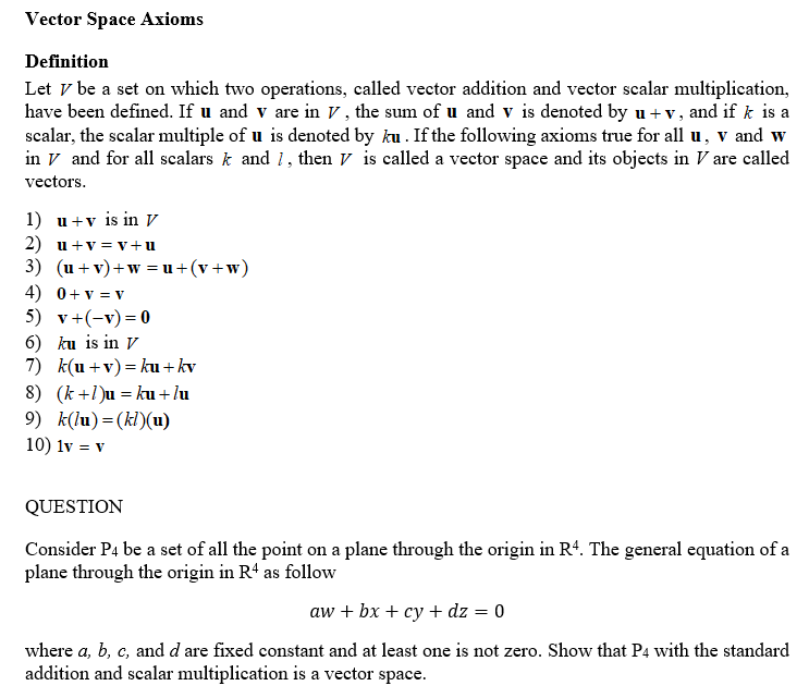 Solved Vector Space Axioms Definition Let y be a set on | Chegg.com