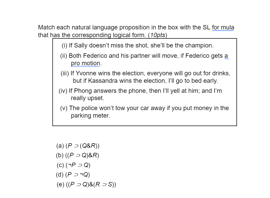 latch each natural language proposition in the box | Chegg.com