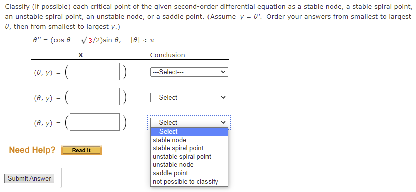 Solved Classify (if possible) each critical point of the | Chegg.com