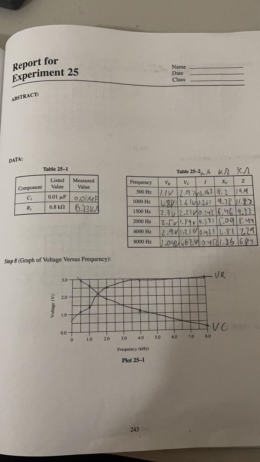 Solved Report for Experiment 25 Name Date Class ABSTRACT: | Chegg.com