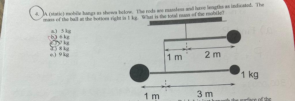Solved 4. A (static) mobile hangs as shown below. The rods | Chegg.com