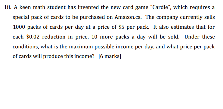 Solved 18. A keen math student has invented the new card | Chegg.com
