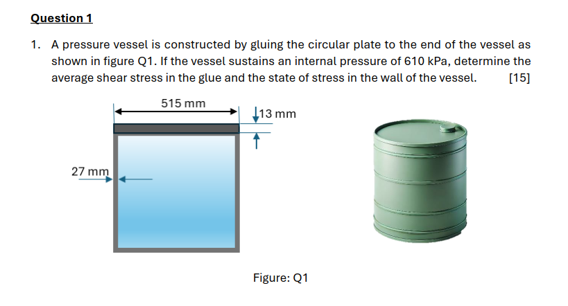 Solved Question 1 1. ﻿A pressure vessel is constructed by | Chegg.com