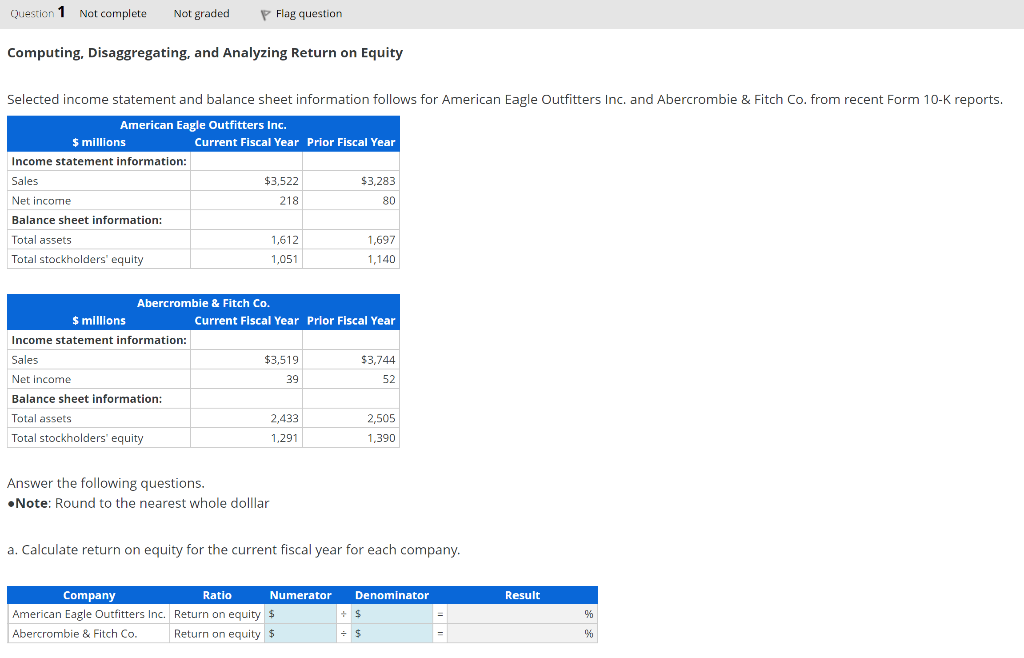 Solved Computing, Disaggregating, and Analyzing Return on | Chegg.com