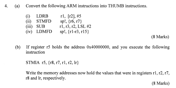 4. (a) Convert the following ARM instructions into | Chegg.com