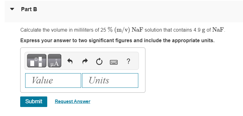 Solved Part BCalculate the volume in milliliters of | Chegg.com