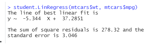 Solved Write an R function, student.LinRegress(), | Chegg.com