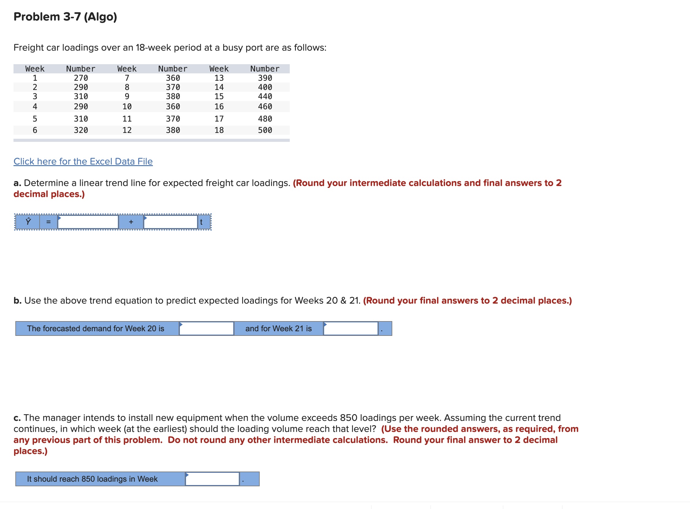 Solved Problem 3-7 (Algo) Freight car loadings over an | Chegg.com Solved Problem 3-7 (Algo) Freight car loadings over an | Chegg.com
