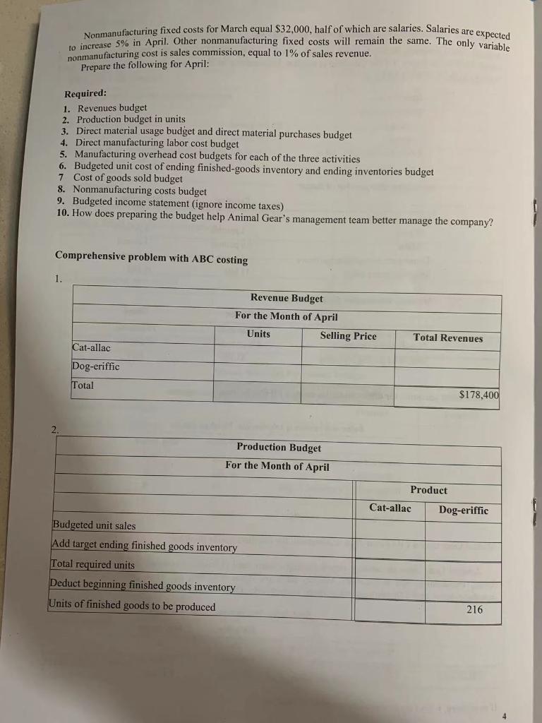 Solved Problem 2 Comprehensive problem with ABC costing. | Chegg.com