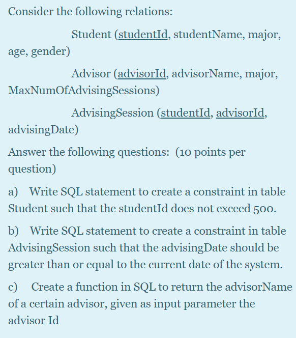Solved Consider the following relations: Student (studentId, | Chegg.com