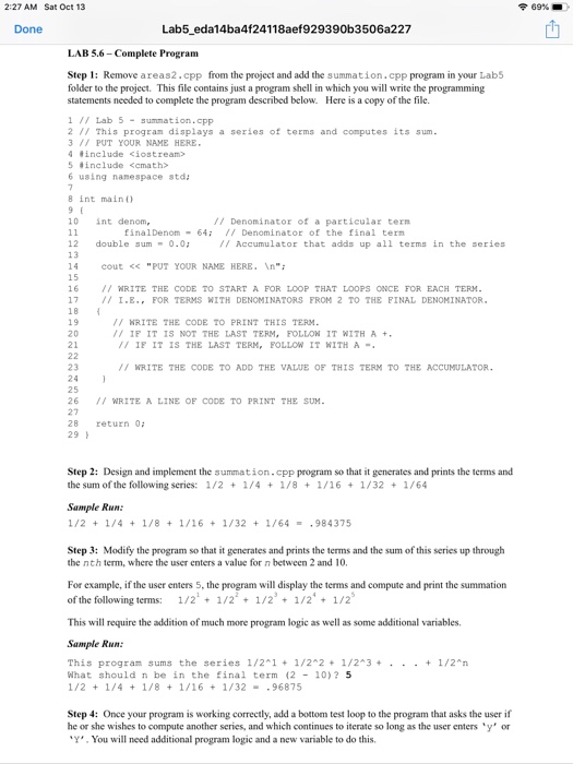 Solved 2:27 AM Sat Oct 13 69% Done Lab5 | Chegg.com