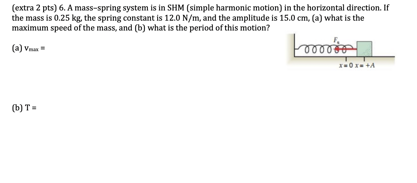 Solved (extra 2 pts) 6. A mass-spring system is in SHM | Chegg.com