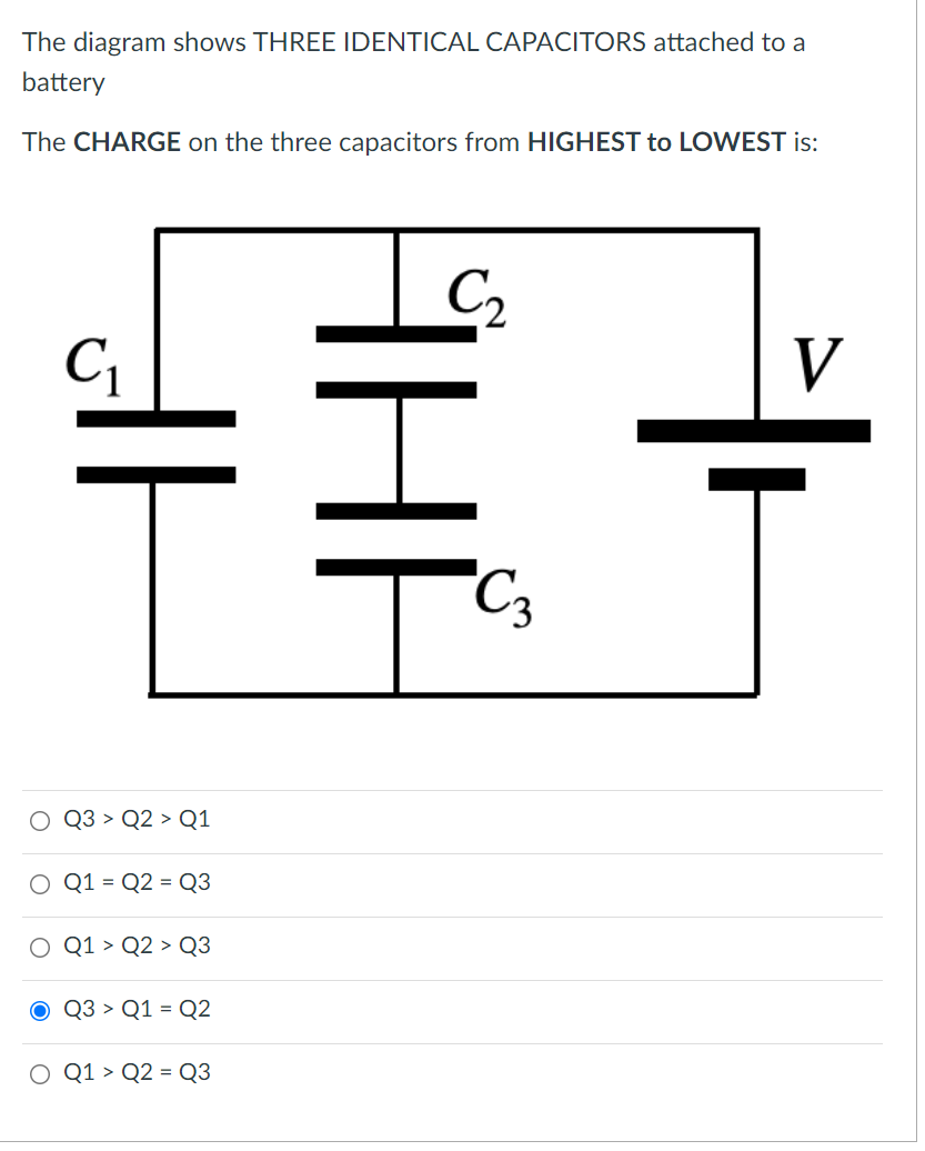 Solved The diagram shows THREE IDENTICAL CAPACITORS attached | Chegg.com