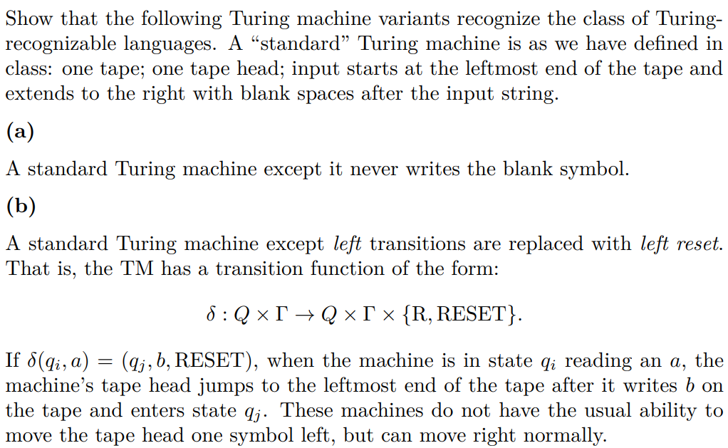 Show that the following Turing machine variants | Chegg.com