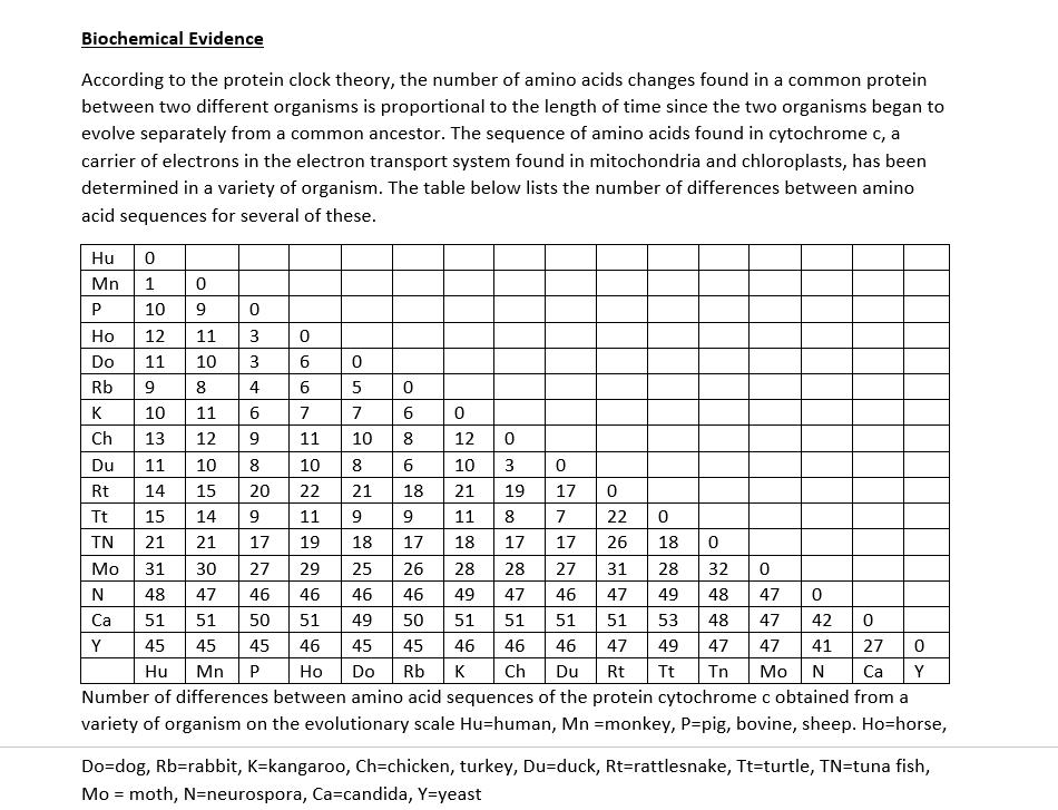 Solved 14) Using the protein clock theory, cytochrome c in | Chegg.com