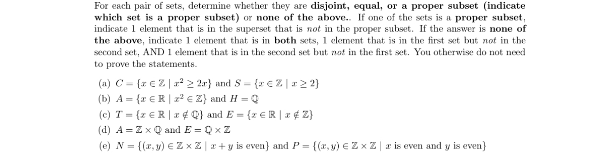 Solved For each pair of sets, determine whether they are | Chegg.com
