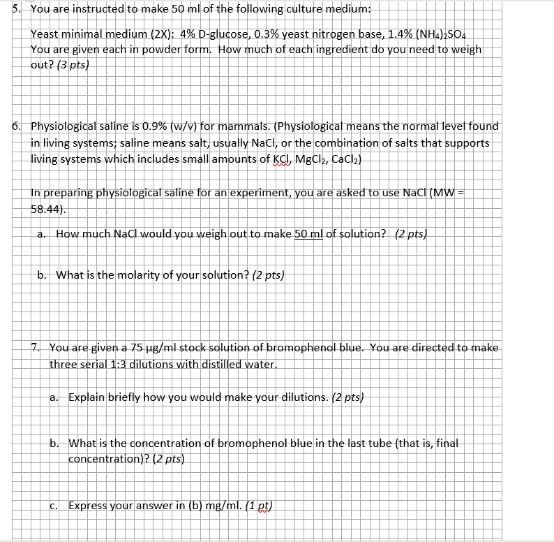 Solved 5. You are instructed to make 50 ml of the following | Chegg.com