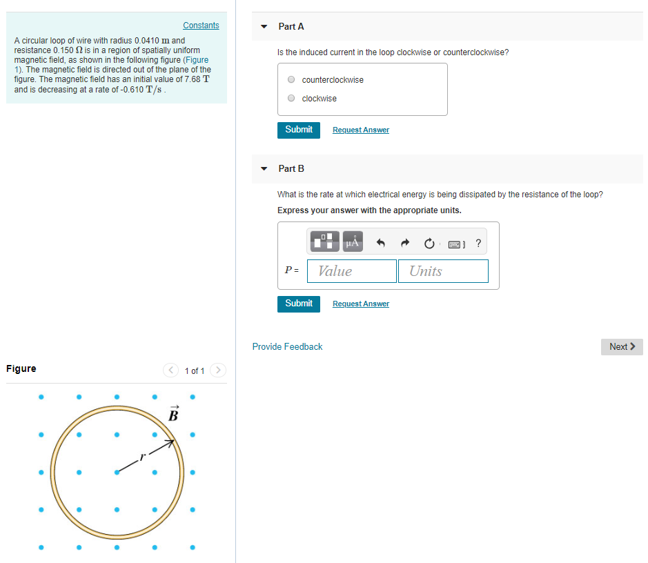 Solved ons Part A A circular loop of wire with radius 0.0410 | Chegg.com