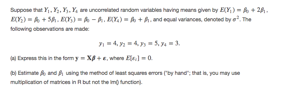 Solved Suppose that Yı, Y2, Yz, Y4 are uncorrelated random | Chegg.com