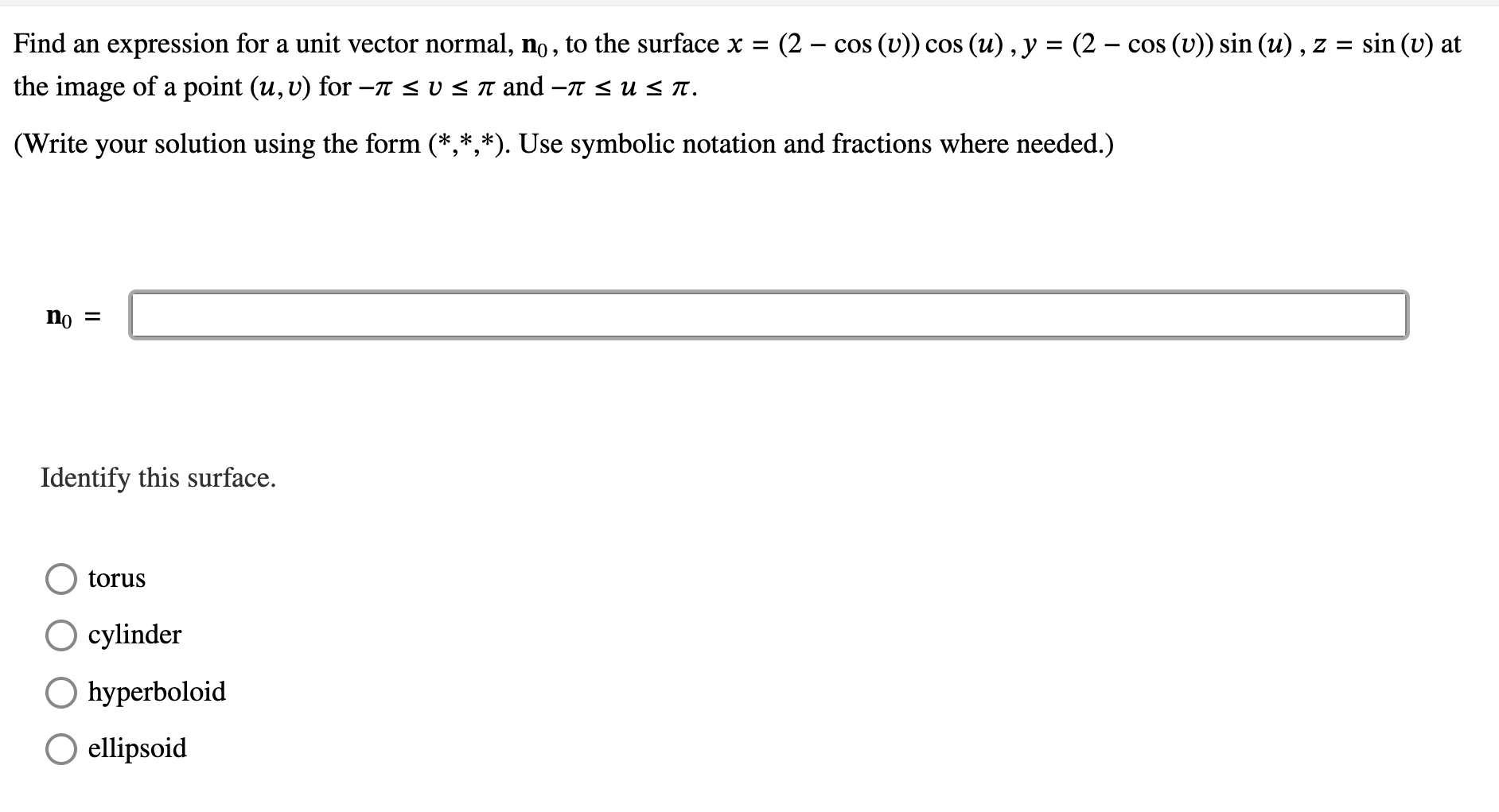 Solved Find an expression for a unit vector normal, n0, to | Chegg.com