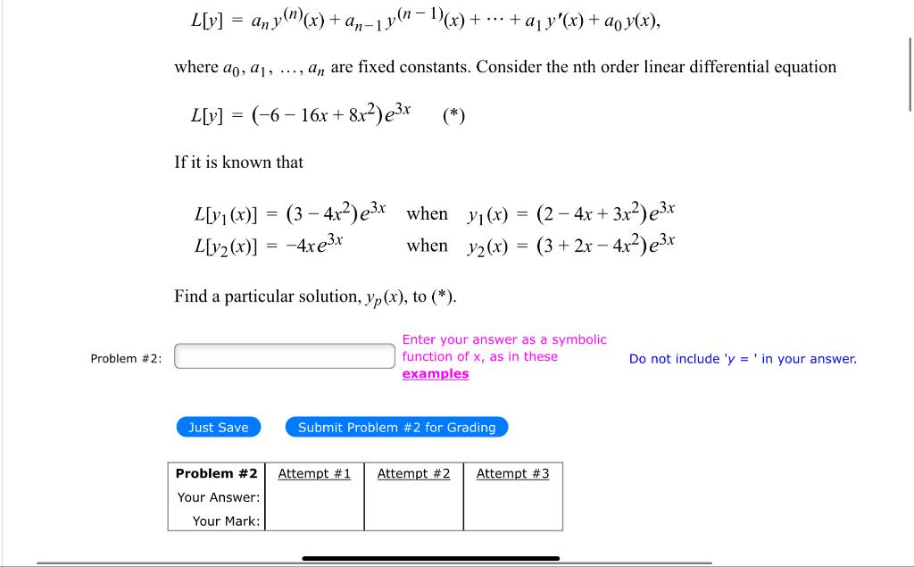Solved L[y] Any N X An−1y N−1 X ⋯ A1y′ X A0y X Where