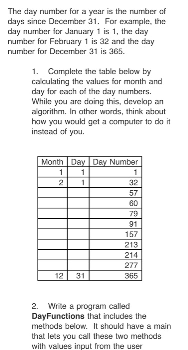 Solved The day number for a year is the number of days since | Chegg.com