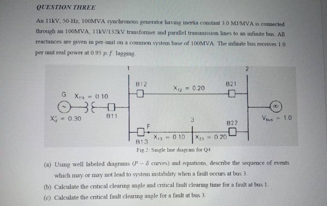 Solved QUESTION THREEAn 11kV,50-Hz,100MVA synchronous | Chegg.com