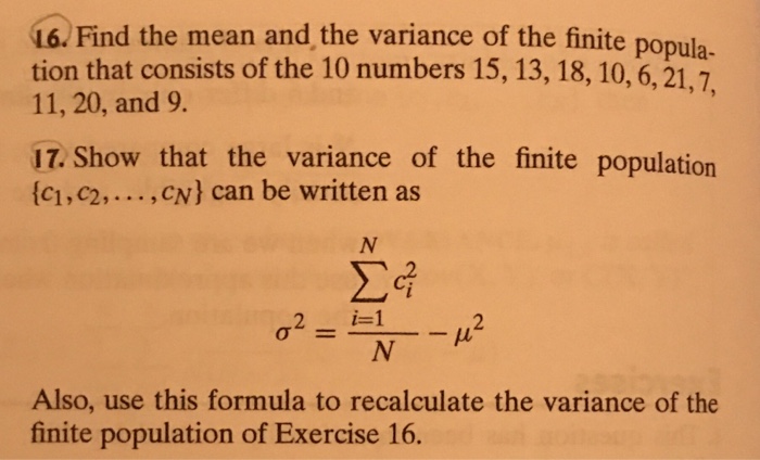 Solved 16. Find the mean and the variance of the finite | Chegg.com