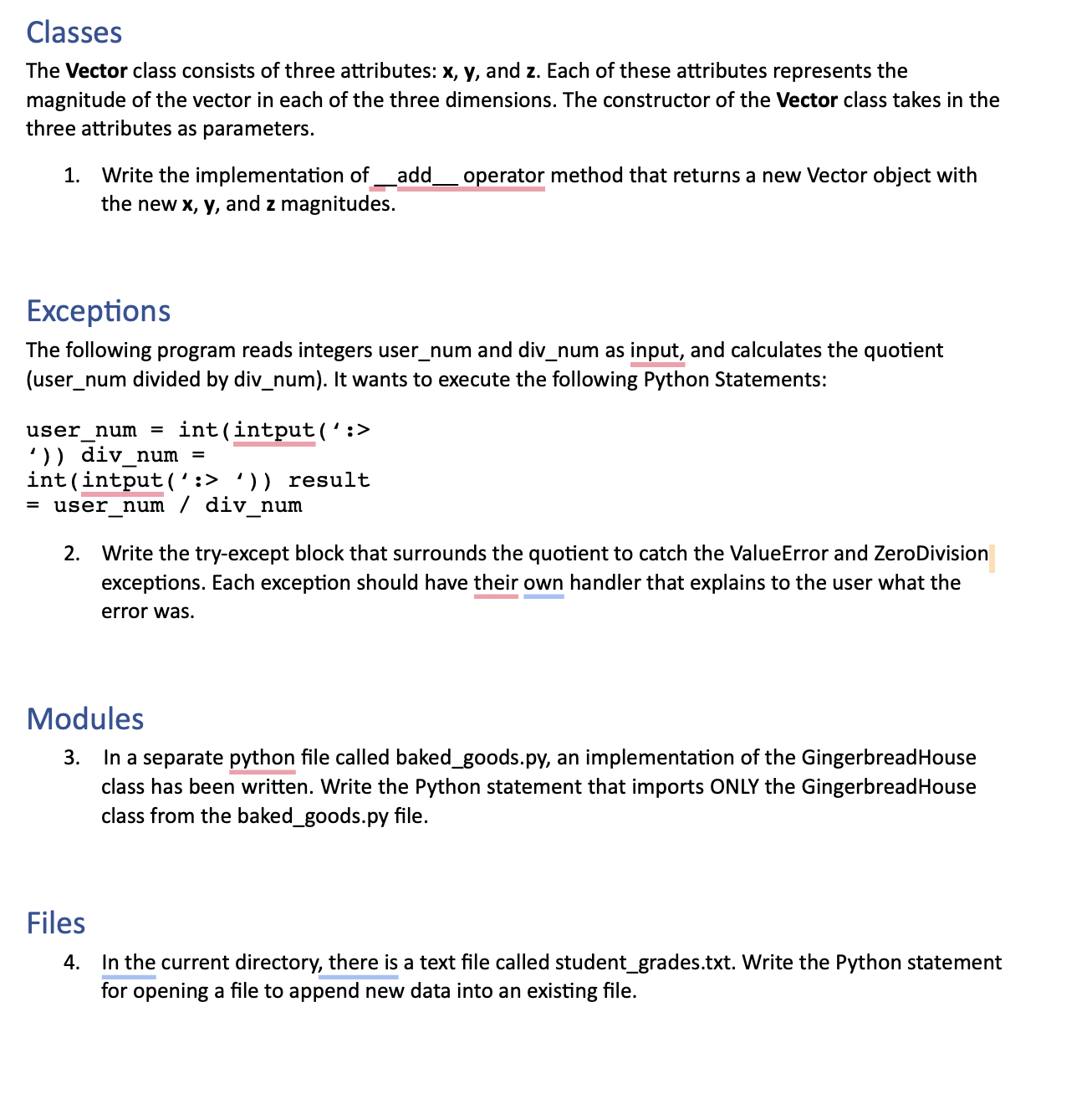 Classes The Vector class consists of three | Chegg.com