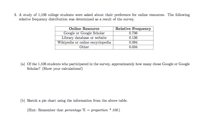 Solved 3. A study of 1,106 college students were asked about | Chegg.com