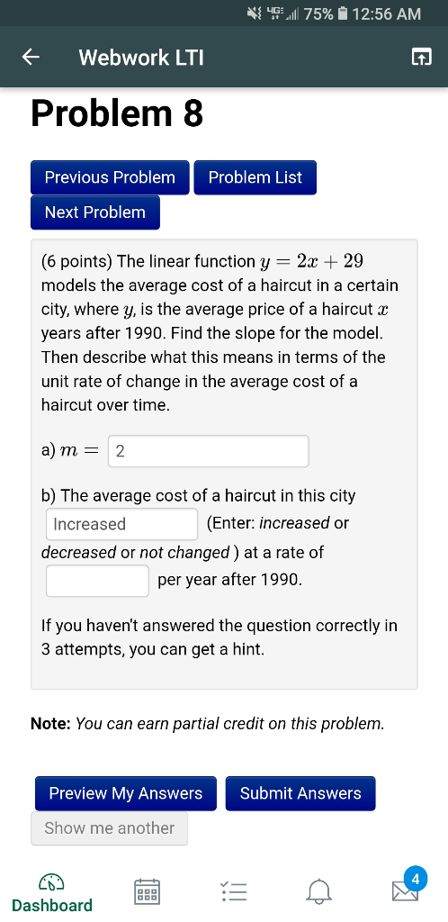 Solved ギ{ 내동ー,1175% 1 2:56 AM Webwork LTI Problem 8 Previous | Chegg.com