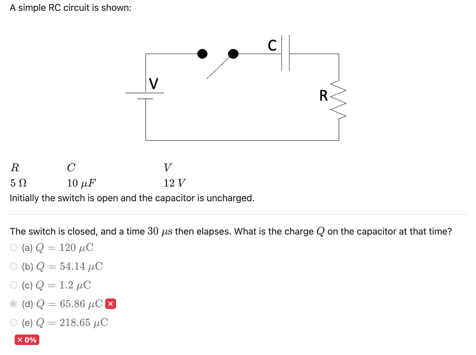Solved A simple RC circuit is shown:Initially the switch is | Chegg.com
