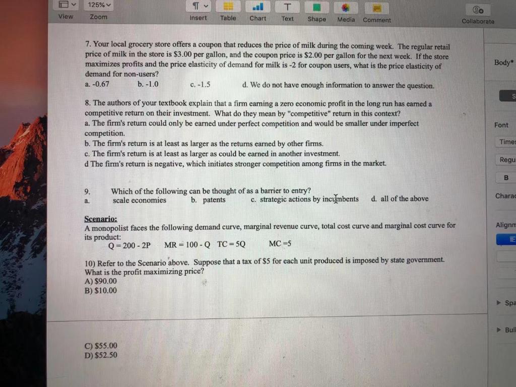 Solved T HILI T 125% Zoom Q View Insert Table Chart Text | Chegg.com