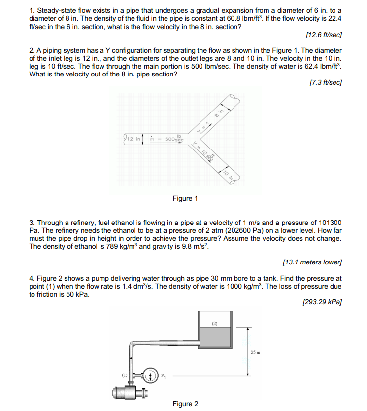 Solved 1. Steady-state flow exists in a pipe that undergoes | Chegg.com