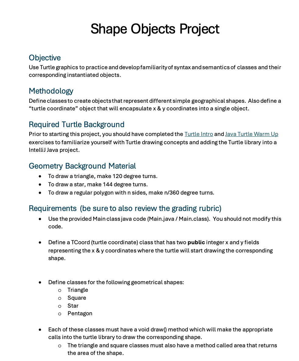 Solved Shape Objects Project Objective Use Turtle graphics | Chegg.com