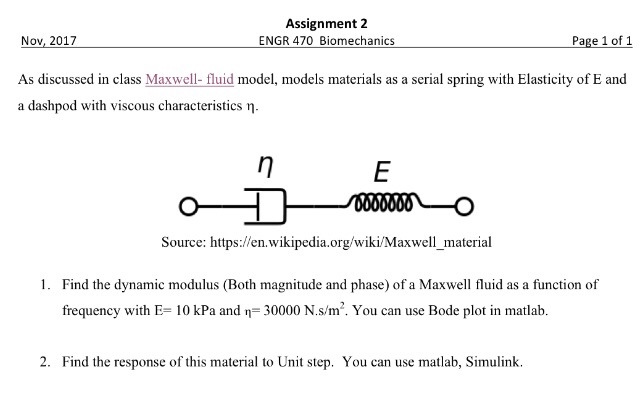 Solved Assignment 2 ENGR 470Biomechanics Nov, 2017 Page 1 of | Chegg.com