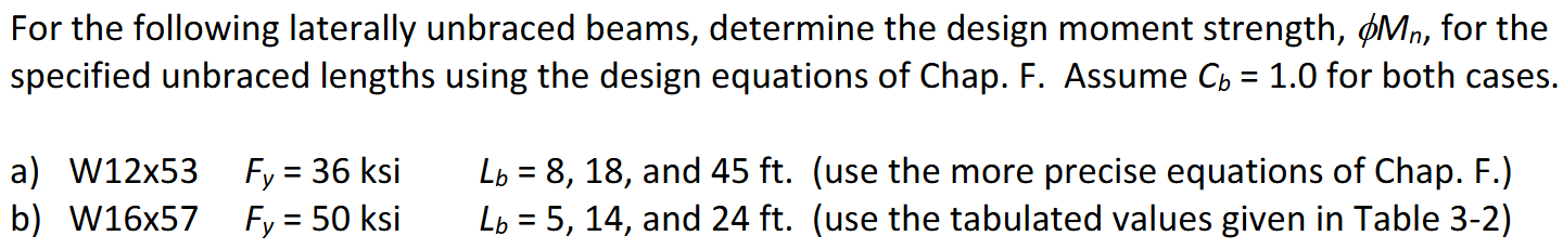 Solved For the following laterally unbraced beams, determine | Chegg.com