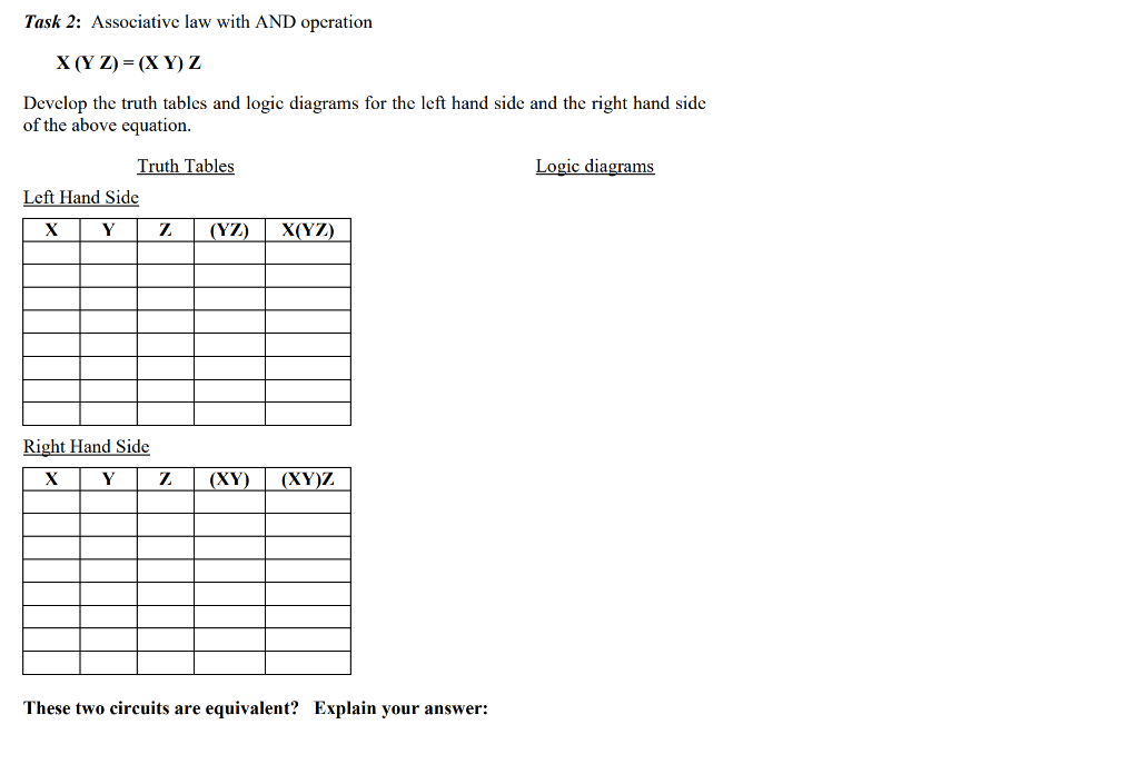 Solved Task 1: Associative law with OR operations | Chegg.com