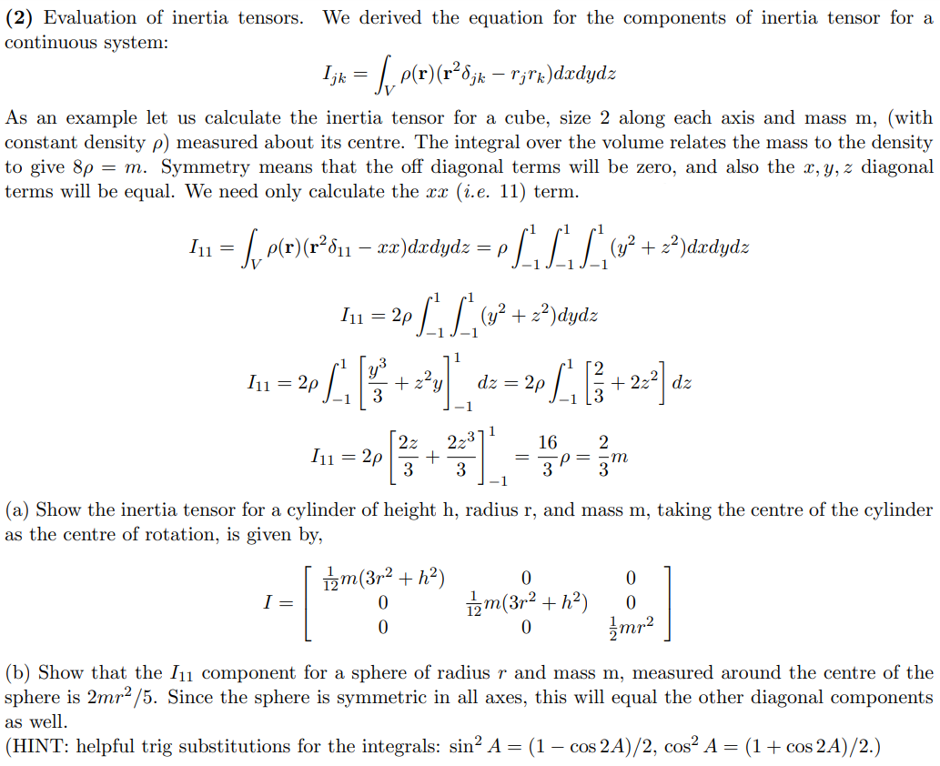 (2) Evaluation of inertia tensors. continuous system: | Chegg.com