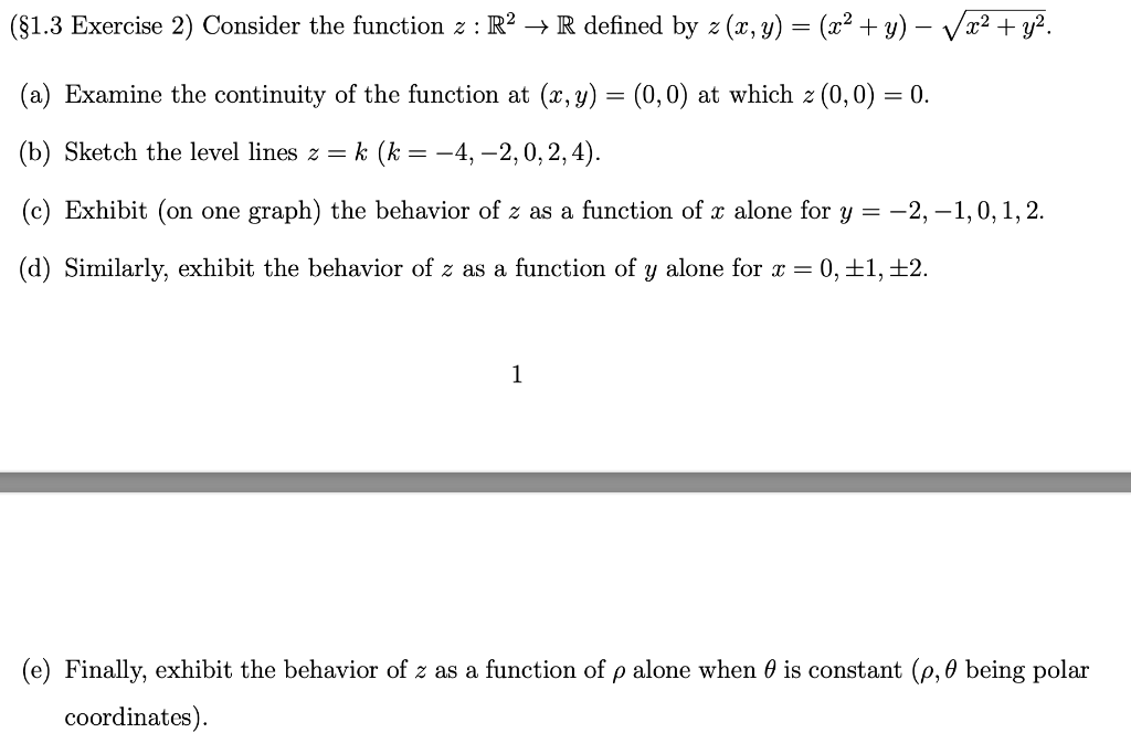 Solved (§1.3 Exercise 2) Consider the function z:R2→R | Chegg.com
