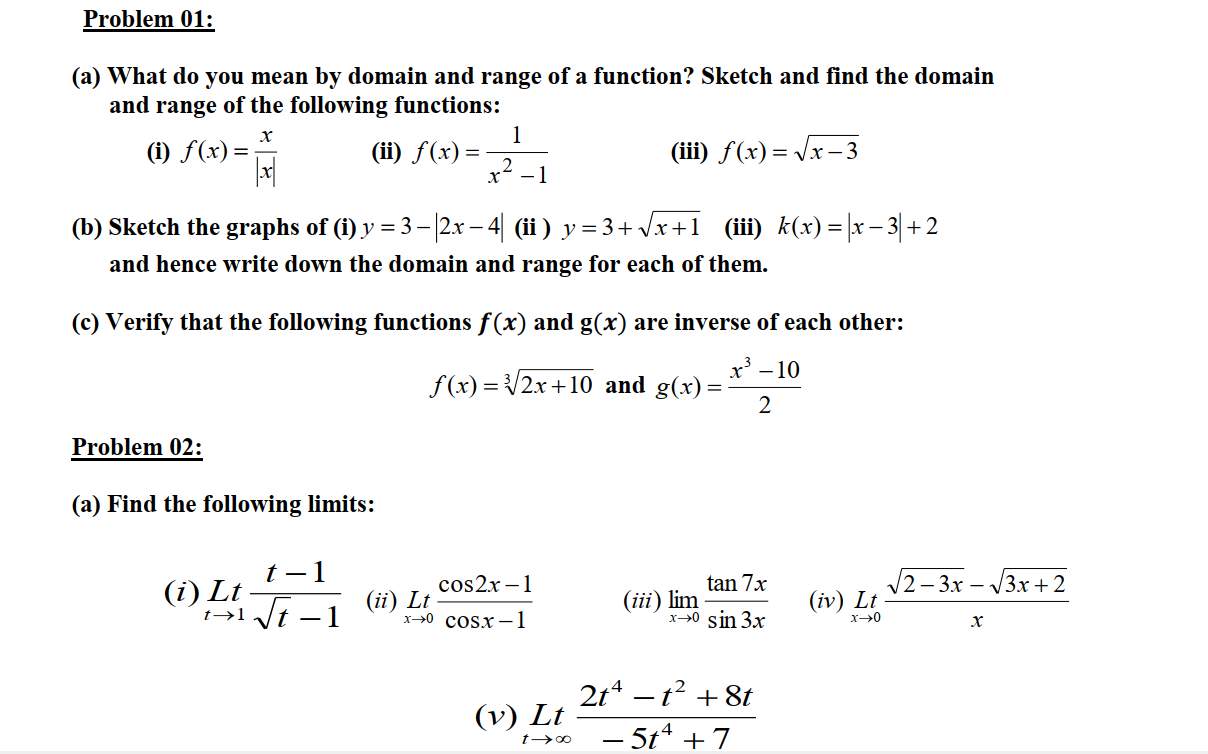 Solved Problem 01: (a) What do you mean by domain and range | Chegg.com