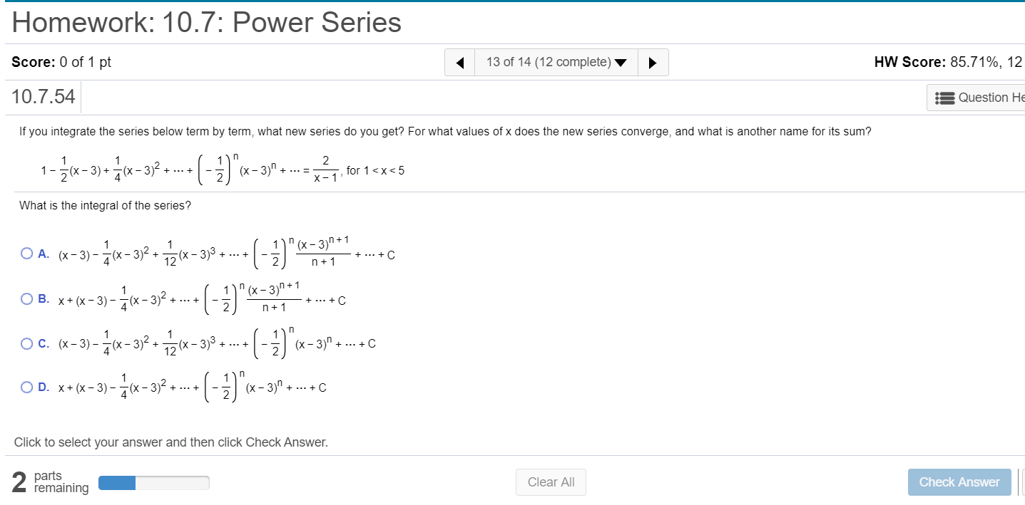 Solved Homework: 10.7: Power Series Score: 0 of 1 pt 13 of | Chegg.com