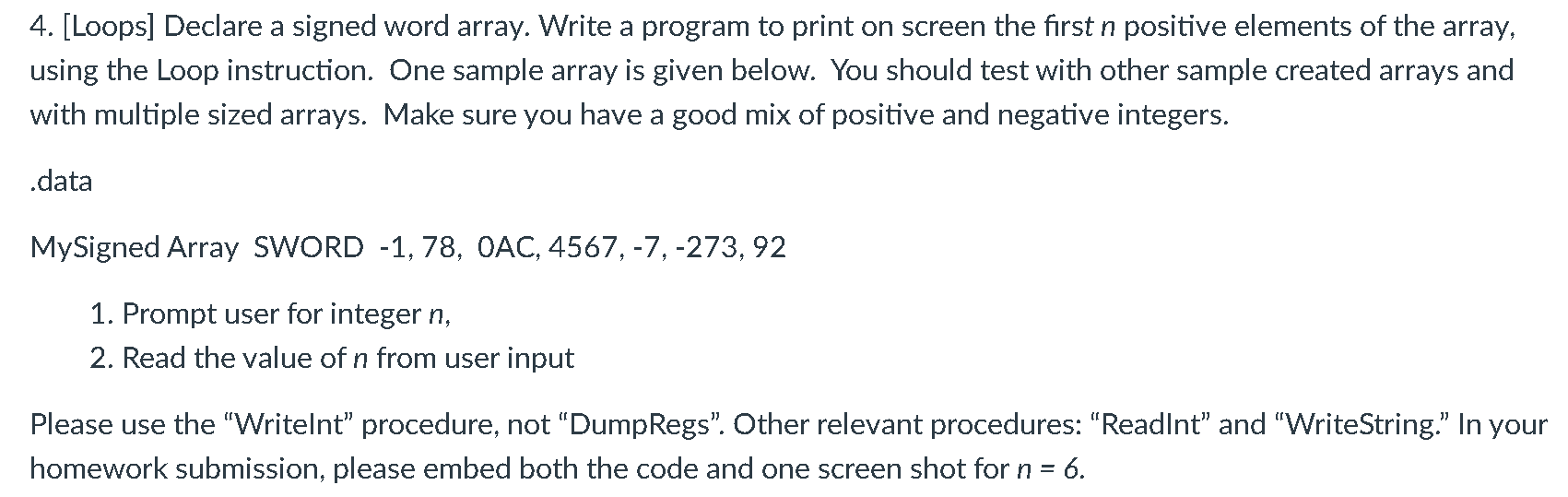Solved 4 Loops Declare A Signed Word Array Write A