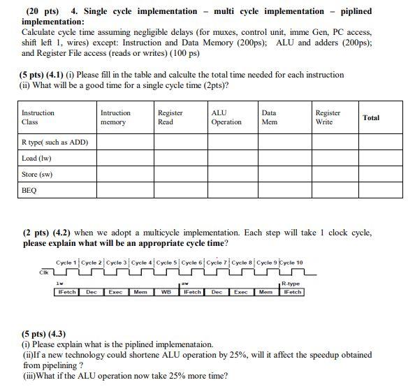 Solved (20 pts) 4. Single cycle implementation - multi cycle | Chegg.com Solved (20 pts) 4. Single cycle implementation - multi cycle | Chegg.com