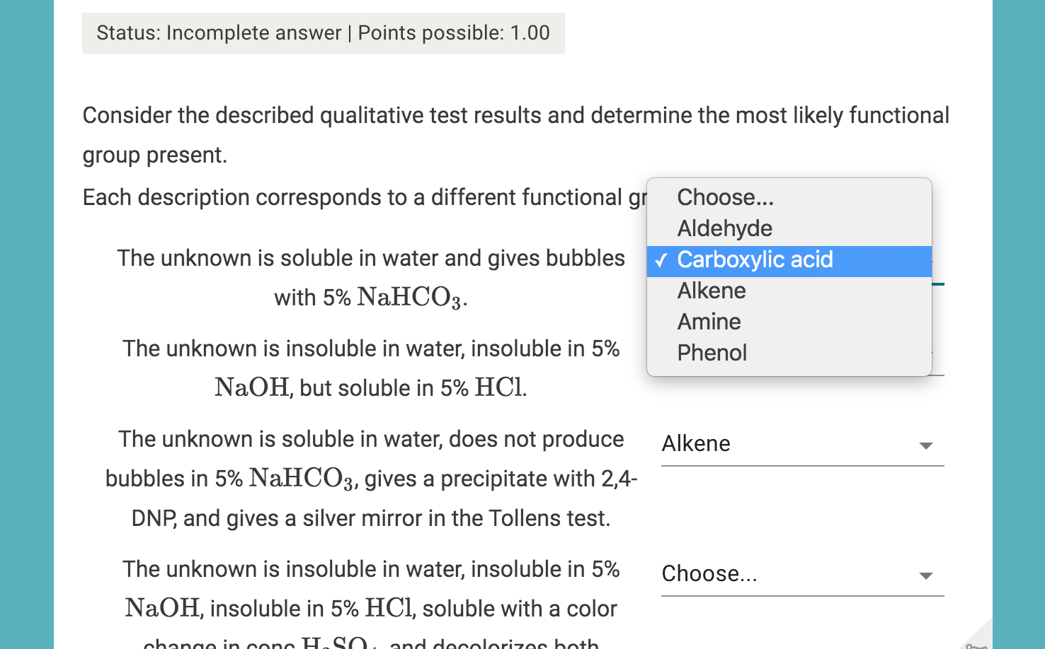 Solved Status: Incomplete answer Points possible: 1.00 | Chegg.com