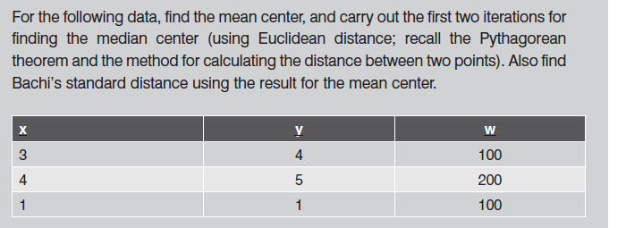 For the following data, find the mean center, and | Chegg.com