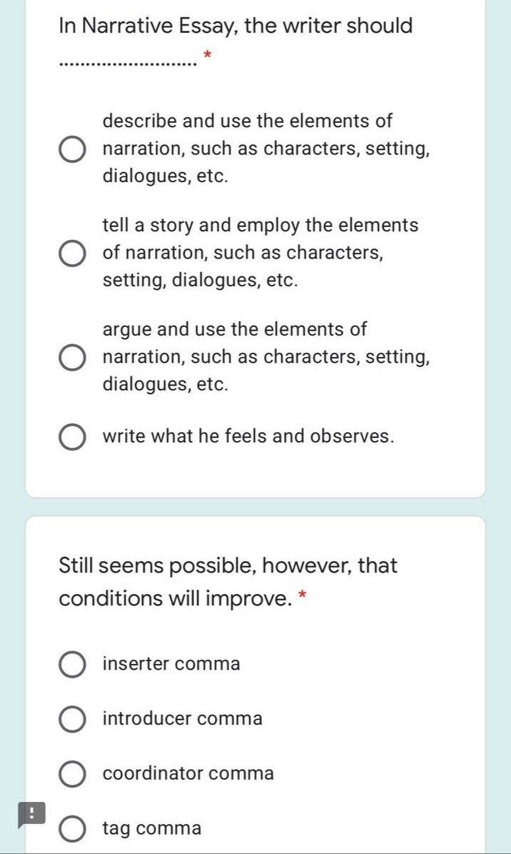 Solved In Narrative Essay, the writer should describe and | Chegg.com