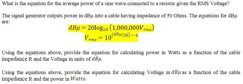 Solved What is the equation for the average power of a sine | Chegg.com